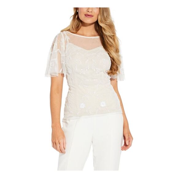 Adrianna Papell | Tops | Adrianna Papell Womens Ivory Mesh Flutter ...
